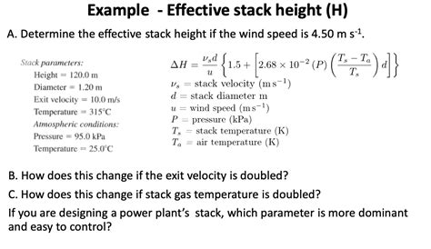 Solved Example Effective Stack Height H A Determine The