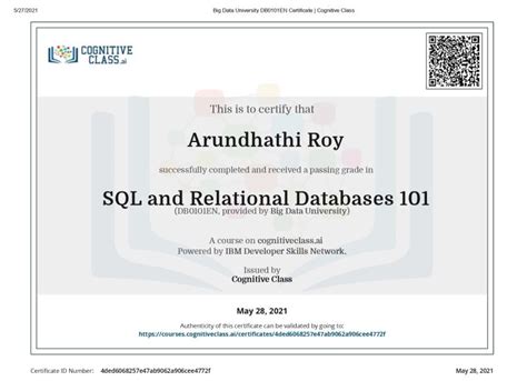 Arundhathi Roy On Linkedin Sql Ibm Cognitiveclass 14 Comments