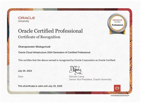 Dhana Praveen On Linkedin Oracle Generativeal Cloudinfrastructure Professional Continuous