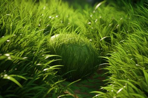 Premium Ai Image A Ball In A Field Of Grass With A Ball In The Grass