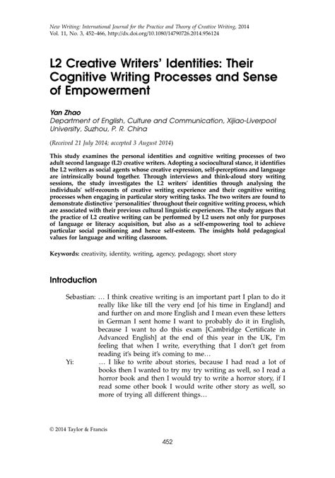 Pdf L2 Creative Writers Identities Their Cognitive Writing Processes And Sense Of Empowerment