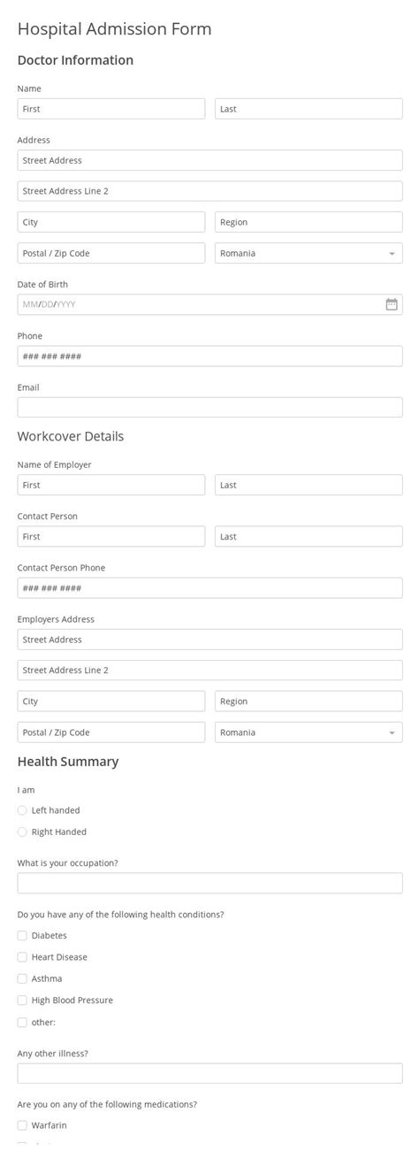 Hospital Admission Form Template