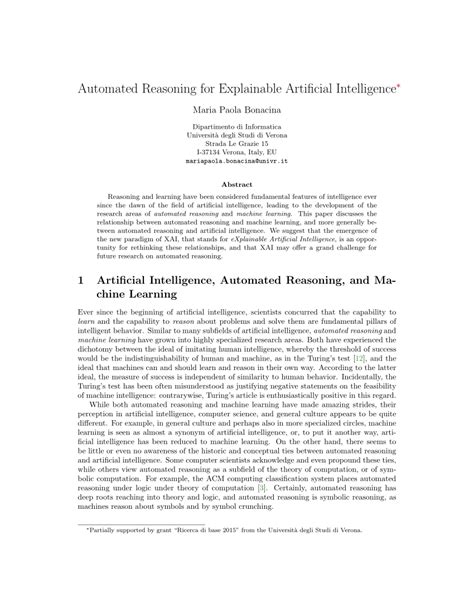 Pdf Automated Reasoning For Explainable Artificial Intelligence