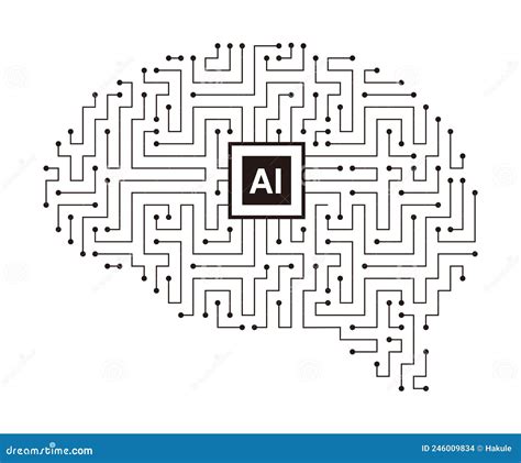 Circuit Board Maze And Brain Artificial Intelligence Concept Vector