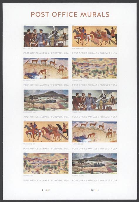 2019 Us Scott 5372 5376 Post Office Murals Sheet Of 10 Forever Stamps