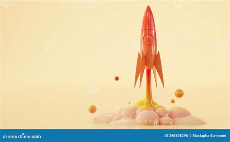 Launching Rocket Model Taking Off Against White Background Stock Illustration Illustration Of