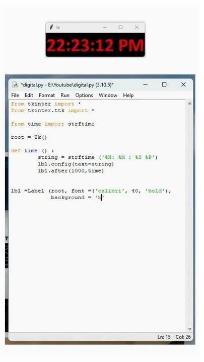 Create A Real Time ⏰ Digital Clock With Python 🐍 Step By Step Tutorial 📚 Status Python Youtube