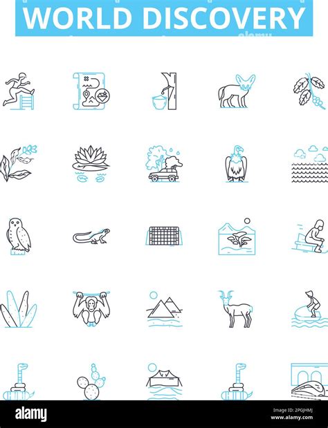 World Discovery Vector Line Icons Set Exploration Expedition Navigation Identifying Mapping