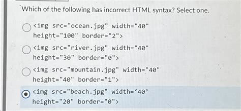 Solved Which Of The Following Has Incorrect HTML Syntax Chegg