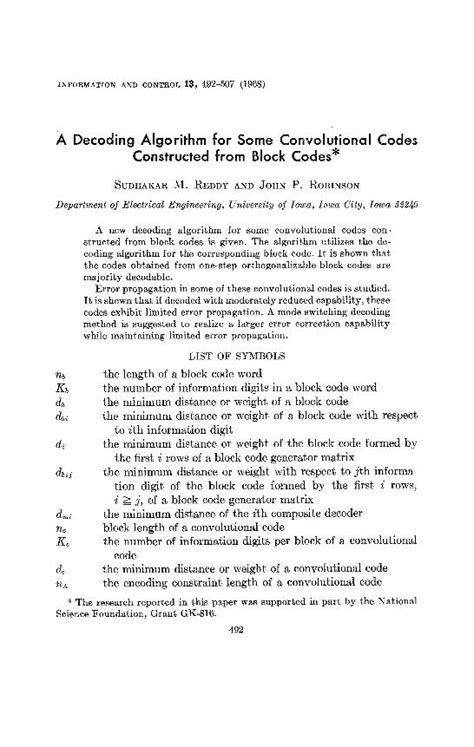 Pdf A Decoding Algorithm For Some Convolutional Codes Constructed From Block Codes Dokumentips