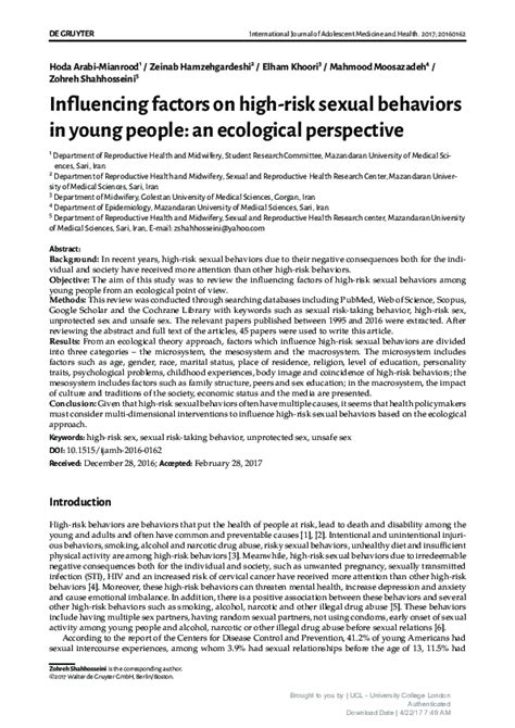 Pdf Influencing Factors On High Risk Sexual Behaviors In Young People An Ecological Perspective Pdf Influencing Factors On High Risk Sexual Behaviors In Young People An Ecological Perspective