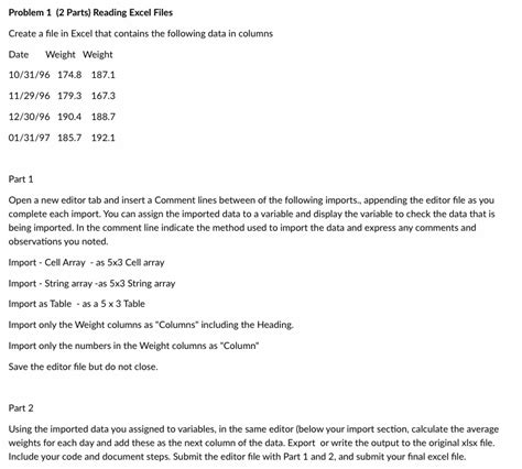 Solved Problem 1 2 Parts Reading Excel Files Create A File
