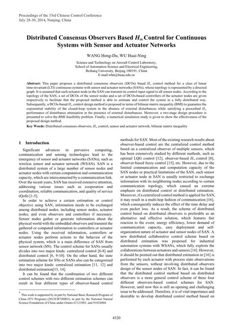 Pdf Distributed Consensus Observers Based H Control For Continuous