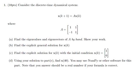 Solved Pts Consider The Discrete Time Dynamical Chegg