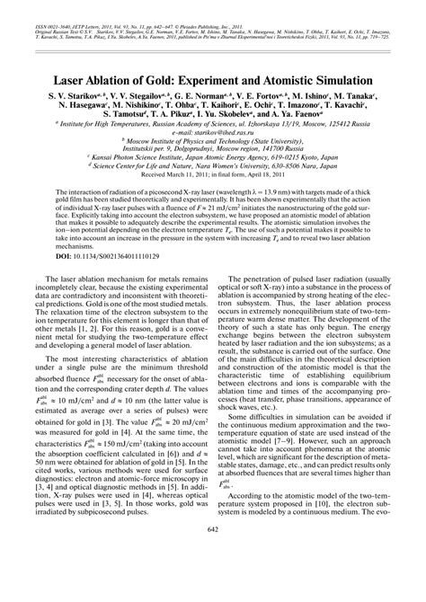 Pdf Laser Ablation Of Gold Experiment And Atomistic Simulation