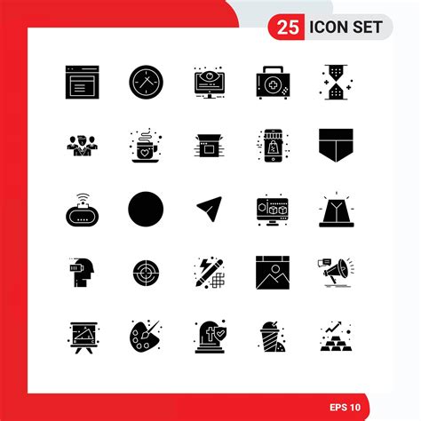 Set Of 25 Vector Solid Glyphs On Grid For Fitness Disease Configuration Box System Editable