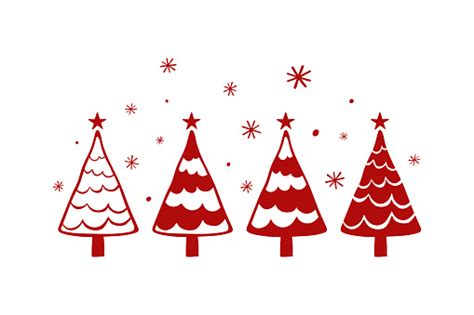 아름 다운 크리스마스 트리와 눈송이 컬러 실루엣 전면 모습 벡터 간단한 평면 그래픽 손으로 그린 그림입니다 흰색 배경에 고립 된 개체입니다 격리 개체 그룹에 대한 스톡 벡터