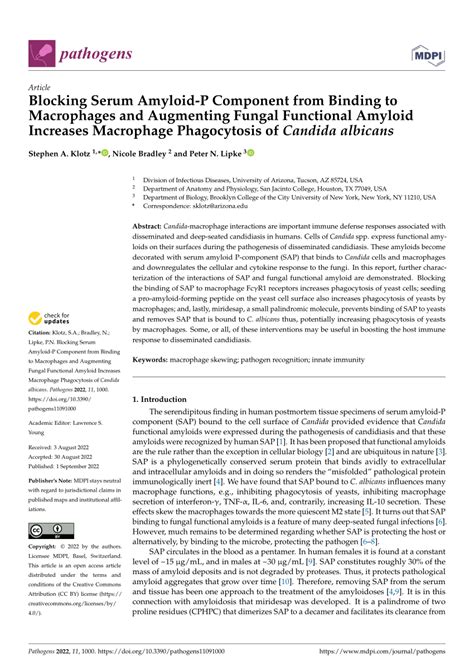Pdf Blocking Serum Amyloid P Component From Binding To Macrophages And Augmenting Fungal
