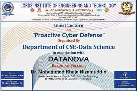Guest Lecture On Proactive Cyber Defense Lords Institute Of Engineering And Technology