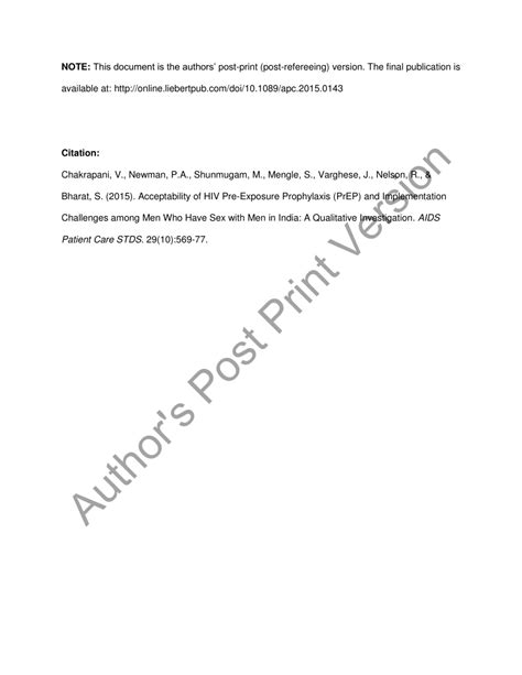 Pdf Acceptability Of Hiv Pre Exposure Prophylaxis Prep And Implementation Challenges Among
