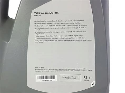 Motorolje 0w 30 Ll Vag Iii Fe Vw 50400 50700 │ Genuine® Longlife
