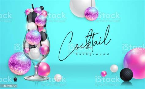 3d 추상구와 핑크 디스코 볼 칵테일 디스코 파티 포스터 칵테일 배경 벡터 일러스트레이션 나이트클럽에 대한 스톡 벡터 아트 및 기타 이미지 Istock