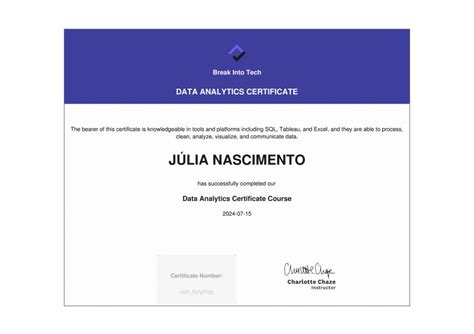 Julia Nascimento On Linkedin Dataanalytics Datascience Certificate Analytics Sql Tableau