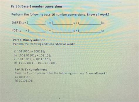 Solved Part 1 Number Conversions Perform The Following