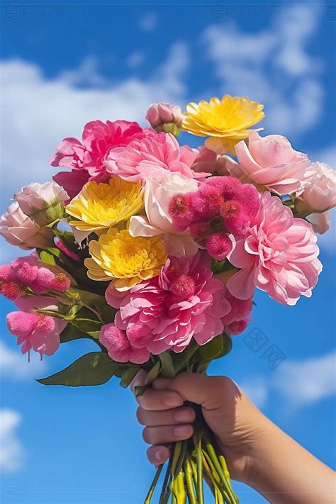 手持鲜花花束插画高清图片下载 包图网