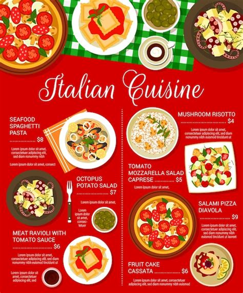 Premium Vector Italian Cuisine Food Menu Page Vector Template