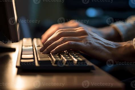 AI Generated Industrious Male Typing Laptop Keyboard Generate Ai Stock Photo At Vecteezy