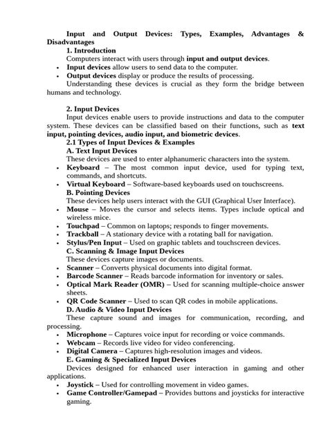 Input And Output Devices Overview Pdf