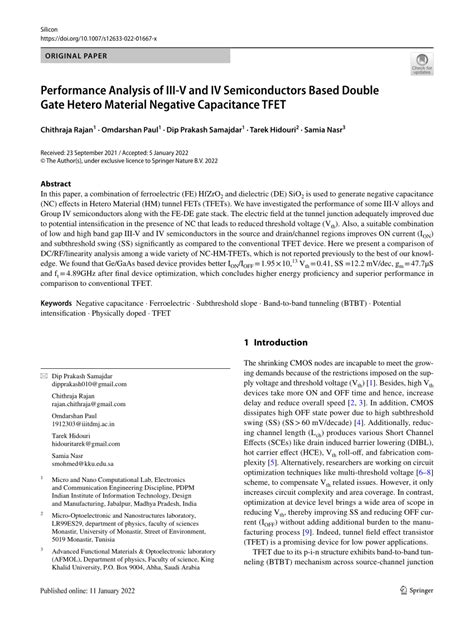 Pdf Performance Analysis Of Iii V And Iv Semiconductors Based Double Gate Hetero Material