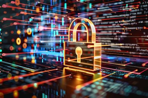 Glowing Digital Padlock Surrounded By Colorful Data Streams And Code