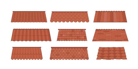 Large Set Of Roofs For The Design Of Summer Cottages Brown Tile Roof Isolated On White