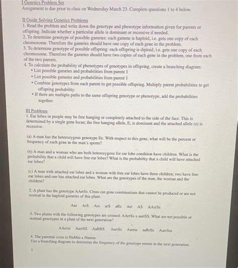 Solved I Genetics Problem Set Assignment Is Due Prior To Chegg Com