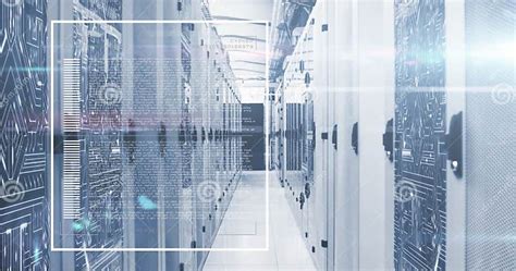 Image Of Data Processing And Light Spot Against Microprocessor Connections Over Server Room