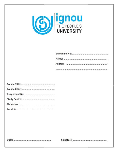 Ignou Assignment Front Page My Exam Solution