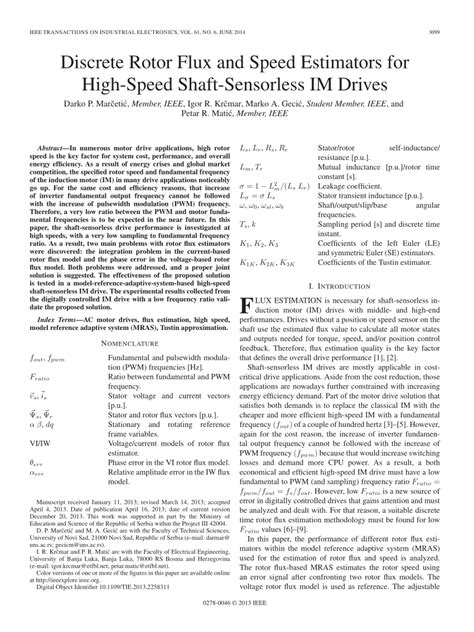 Pdf Discrete Rotor Flux And Speed Estimators For High Speed Shaft Sensorless Im Drives