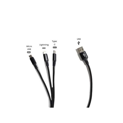 Cable Usb 3 En 1 Type C Micro Usb Lightning 125 Cm 2 8a Kolory Black