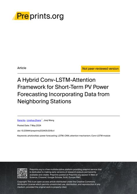 Pdf A Hybrid Conv Lstm Attention Framework For Short Term Pv Power Forecasting Incorporating
