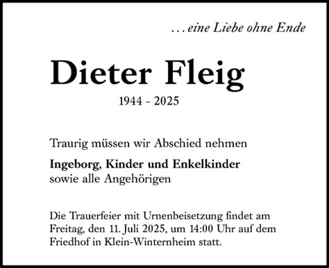 Traueranzeigen Von Dieter Fleig Vrm Trauerde
