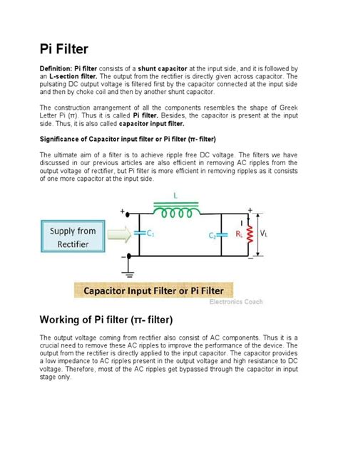 Working Of Pi Filter π Filter Pdf Rectifier Electronic Filter