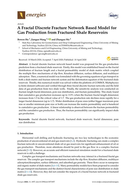 Pdf A Fractal Discrete Fracture Network Based Model For Gas