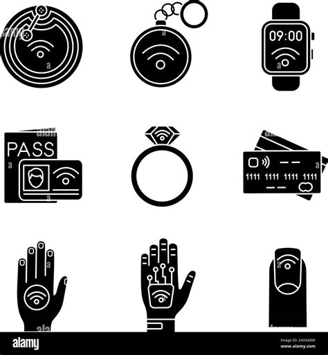 Nfc Technology Glyph Icons Set Near Field Chip Trinket Smartwatch