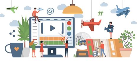 소셜 미디어 벡터 평면 일러스트레이션에 대한 콘텐츠를 만드는 사람들 블로거는 인터넷 블로그에 대한 비디오를 만듭니다 등급매기기에 대한 스톡 벡터 아트 및 기타 이미지