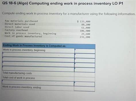 Solved QS Algo Computing Ending Work In Process Chegg