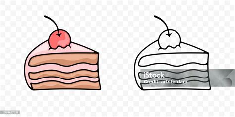 체리를 곁들인 케이크 조각 그래픽 디자인 음식 식사 제과 과자 및 빵집 벡터 디자인 및 일러스트 레이 션 가루 설탕에 대한 스톡 벡터 아트 및 기타 이미지 Istock