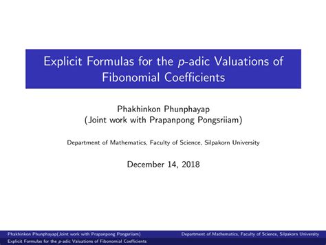 Pdf Explicit Formulas For The P Adic Valuations Of Fibonomial Coefficients