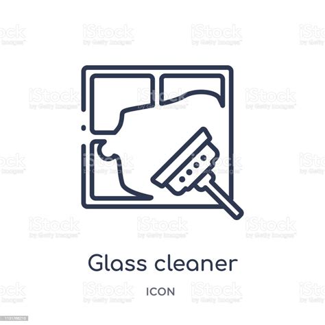 청소 개요 컬렉션에서 선형 유리 클리너 아이콘입니다 얇은 라인 유리 청소기 벡터 흰색 배경에 고립입니다 유리 청소기 유행 그림 가사 집안일에 대한 스톡 벡터 아트 및 기타